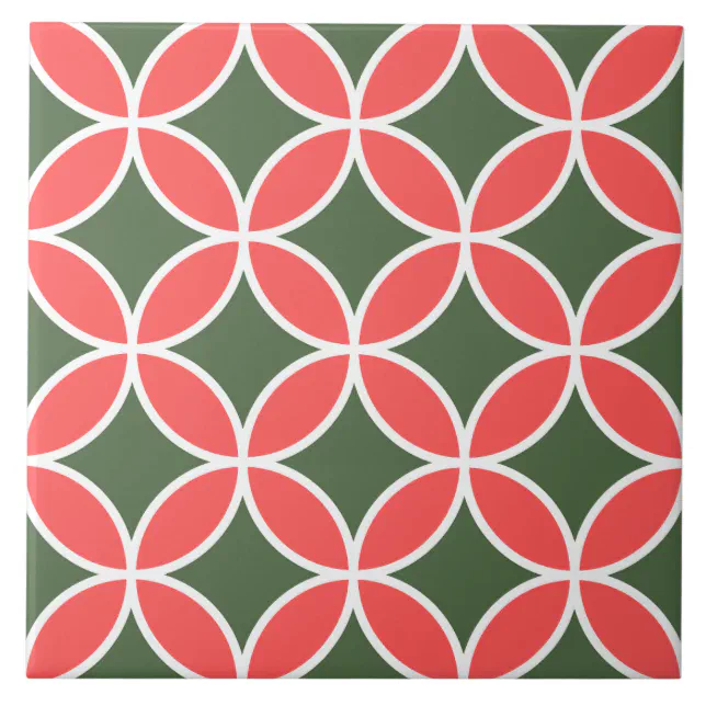 Retro pattern mid century floral green and pink tile | Zazzle