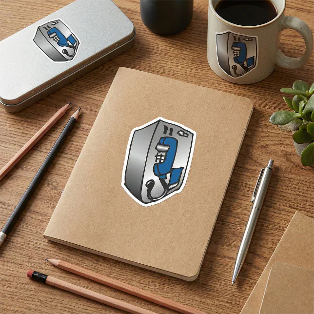 Retro Payphone Blue and Silver Public Telephone Square Sticker | Zazzle