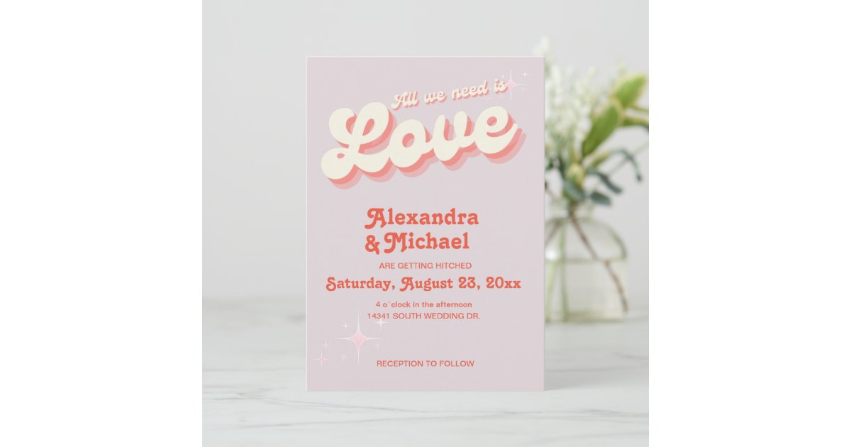 Retro Pink and Orange Vintage Wedding Invitation | Zazzle