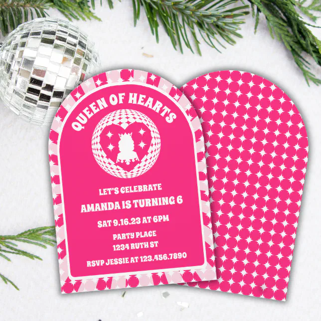 Retro Pink Queen Of Hearts Birthday Party Arch Invitation | Zazzle