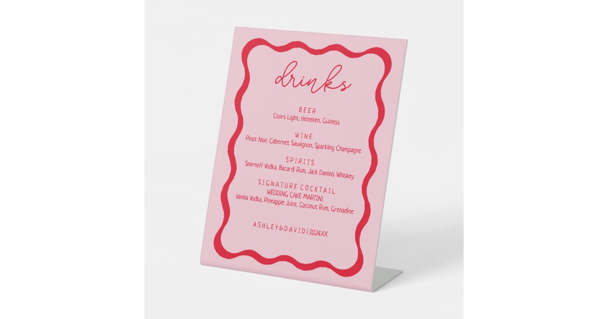 Retro Pink Wavy Border Drinks Menu Pedestal Sign | Zazzle
