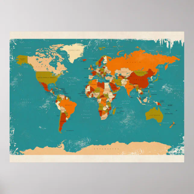 Retro Political Map of the World Poster | Zazzle