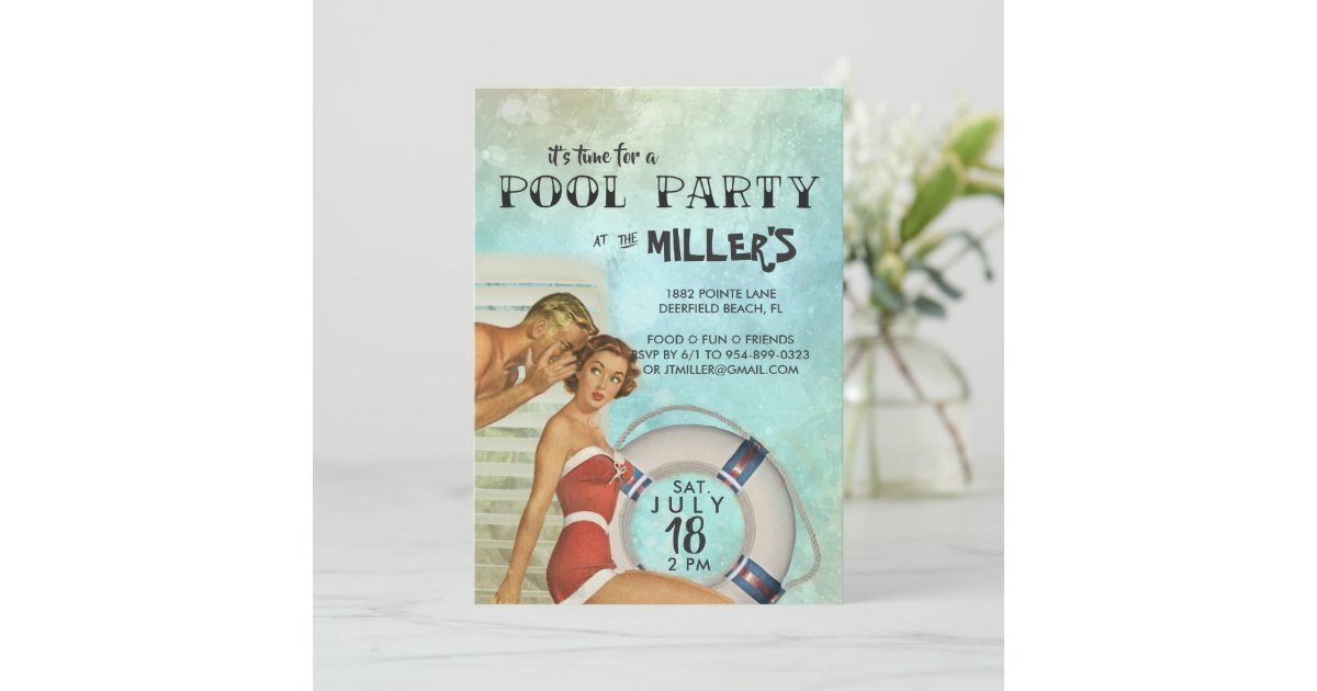 Retro Pool Party Invitation | Zazzle