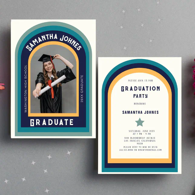 Retro Rainbow Arch Photo Graduation Party Invitation | Zazzle