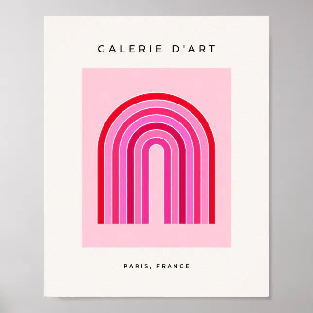 Retro Rainbow Preppy Pink And Red Arch Poster | Zazzle