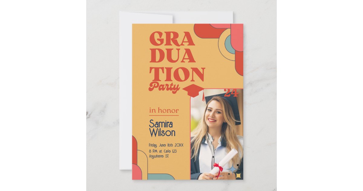 Retro Red & Beige Graduation Party Invitation | Zazzle