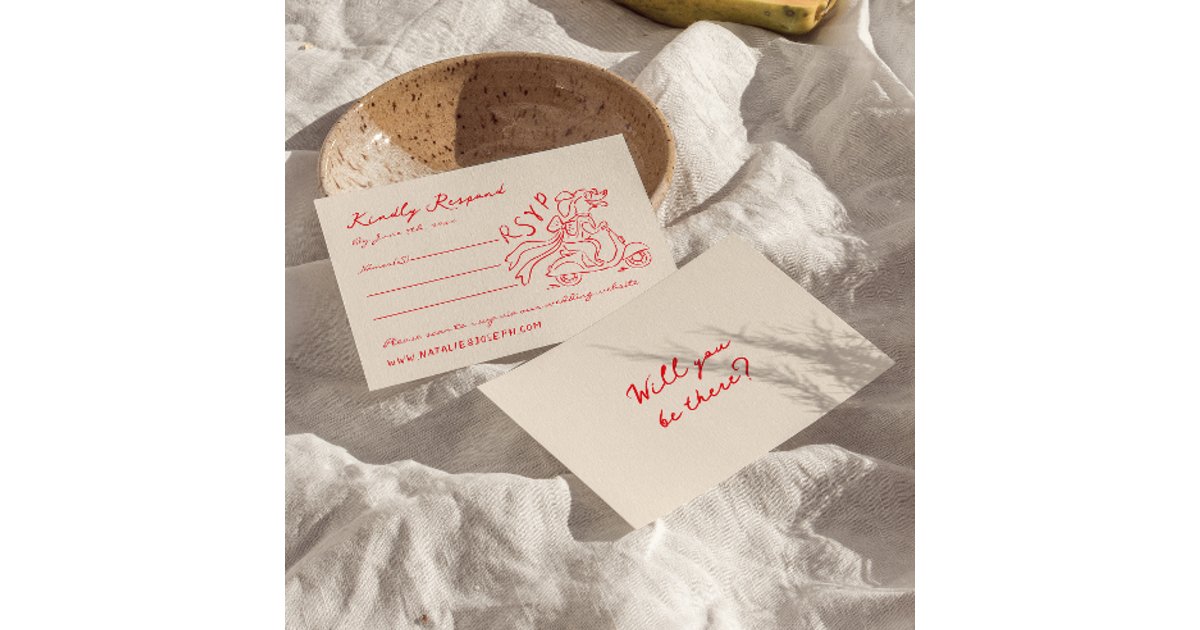 Retro Red Hand Written Drawn Quirky Cute Wedding RSVP Card | Zazzle