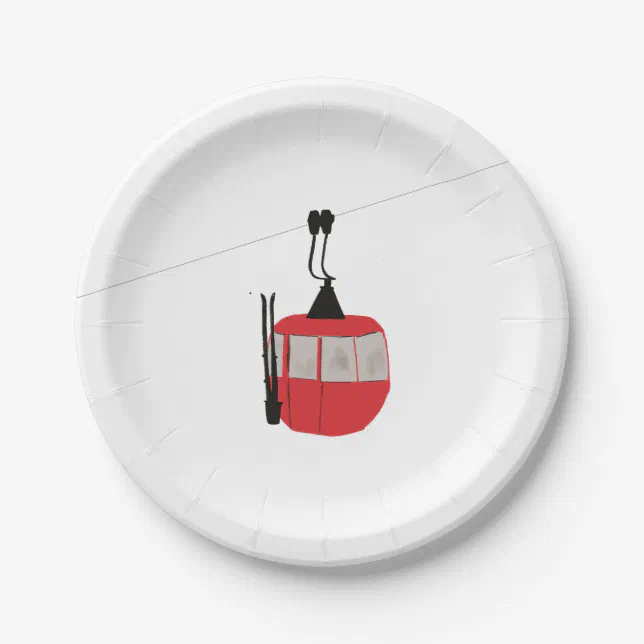 Retro Red Ski Gondola Lift Skiers Paper Plate | Zazzle