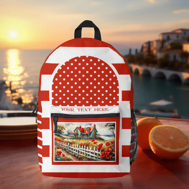 Retro Red White Striped Artistic Photo Printed Backpack | Zazzle