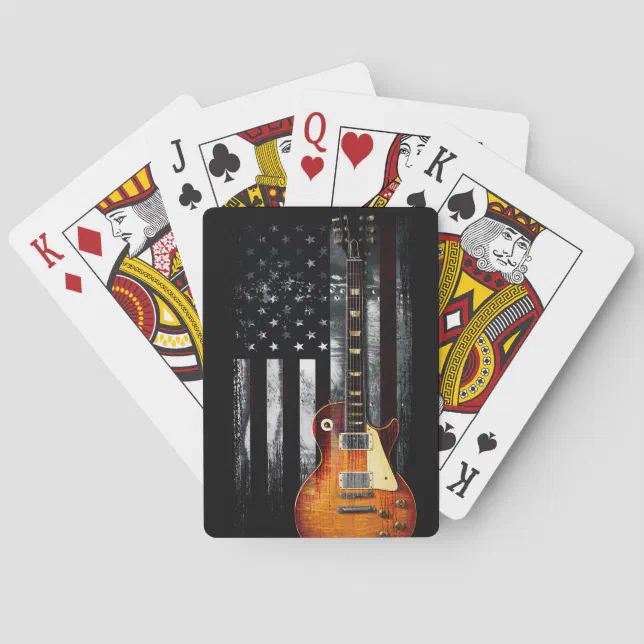 Retro Rock N Roll American Flag Guitar Playing Cards | Zazzle
