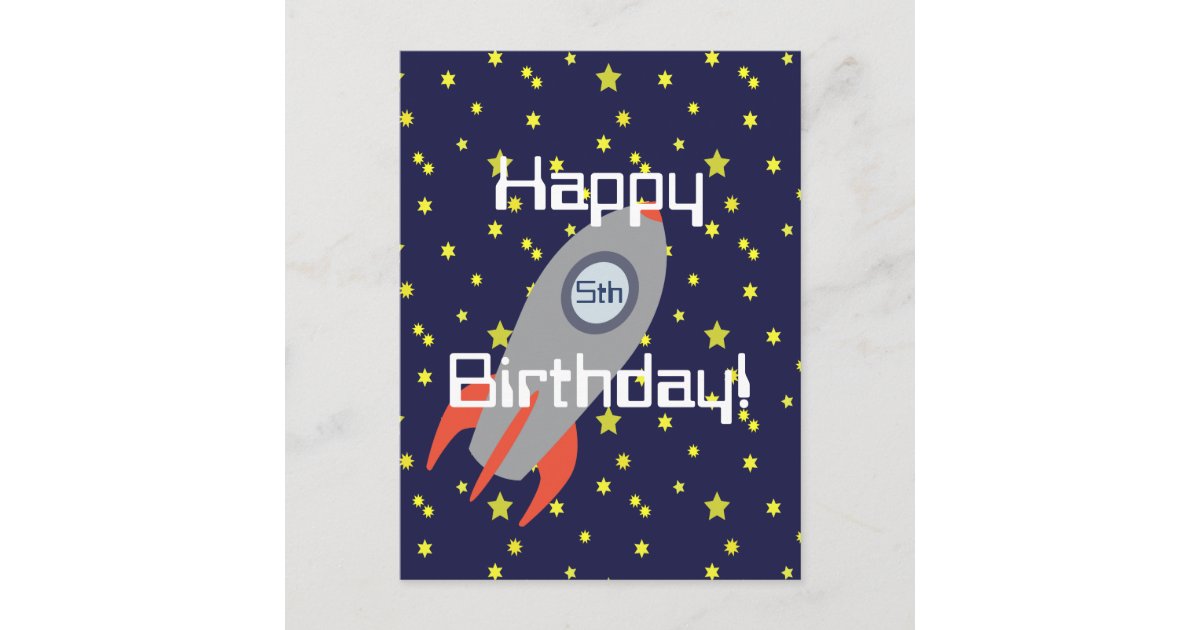 Retro Rocket Ship Happy Birthday Postcard | Zazzle