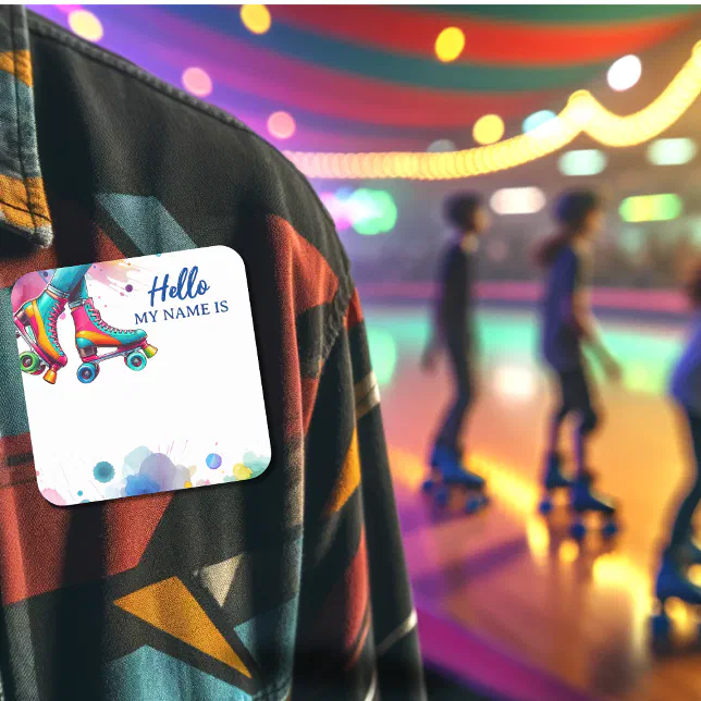 Retro Roller Skate Party Name Tag Sticker | Zazzle