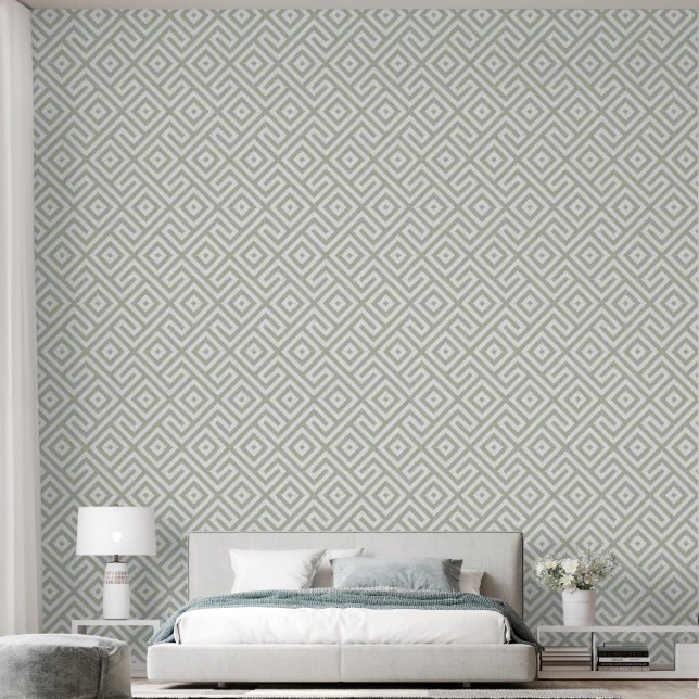 Retro Sage Green Abstract Geometric Pattern Wallpaper | Zazzle