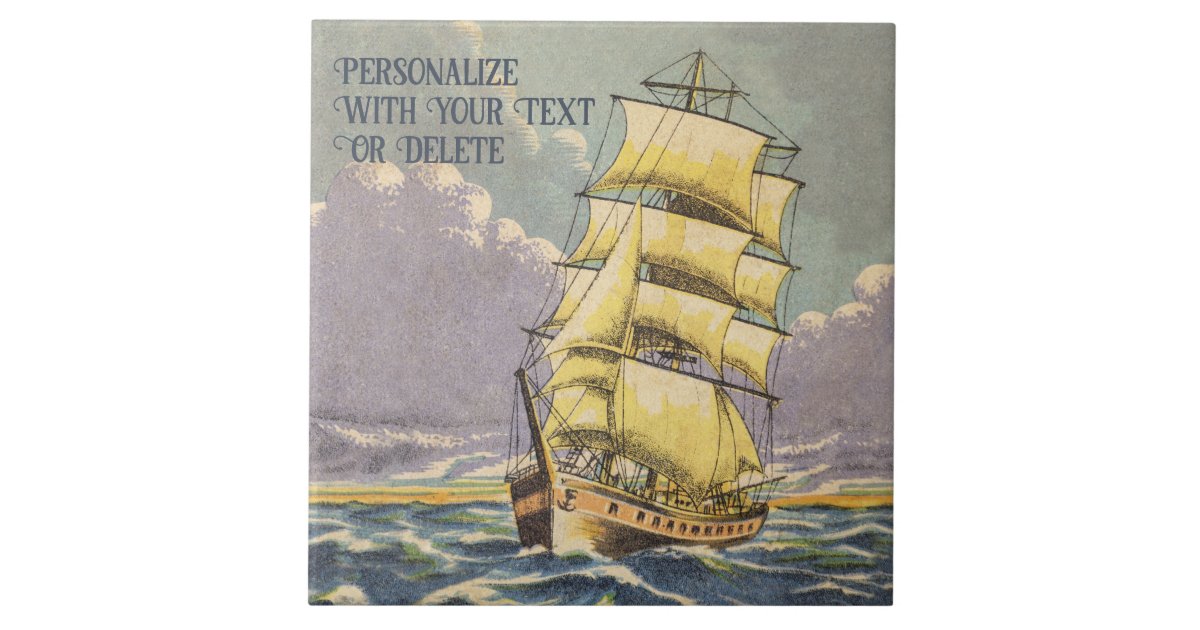 Retro Sailing Ship Boat Seaman Nautical Drawing Tile | Zazzle