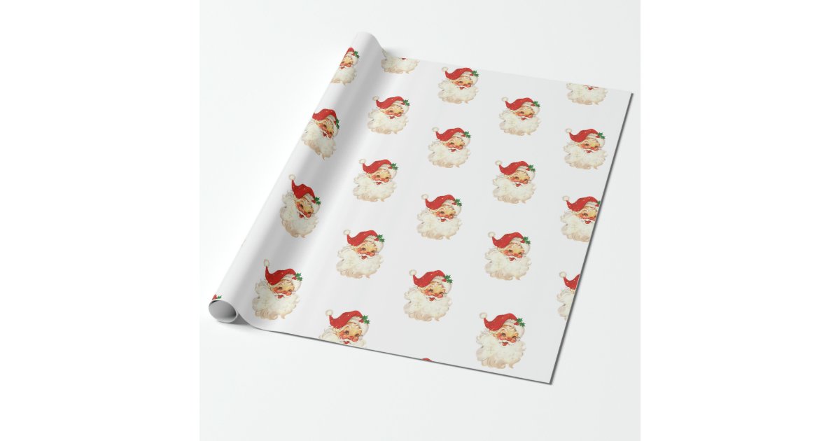 Retro Santa face Christmas wrapping paper | Zazzle