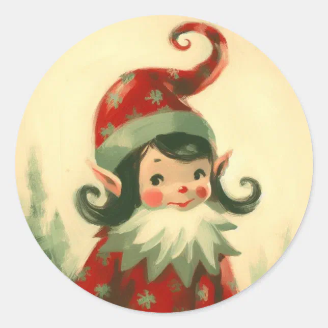 Retro Santa's Elf Vintage Christmas Classic Round Sticker | Zazzle