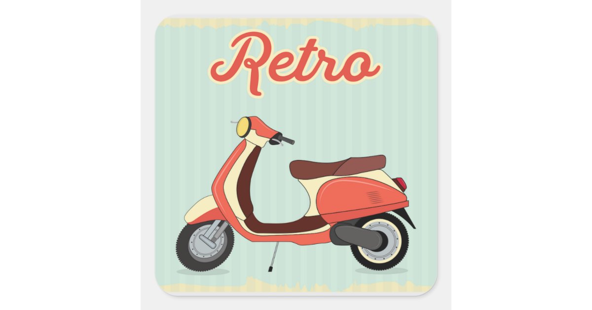 Retro Scooter Design Square Sticker | Zazzle