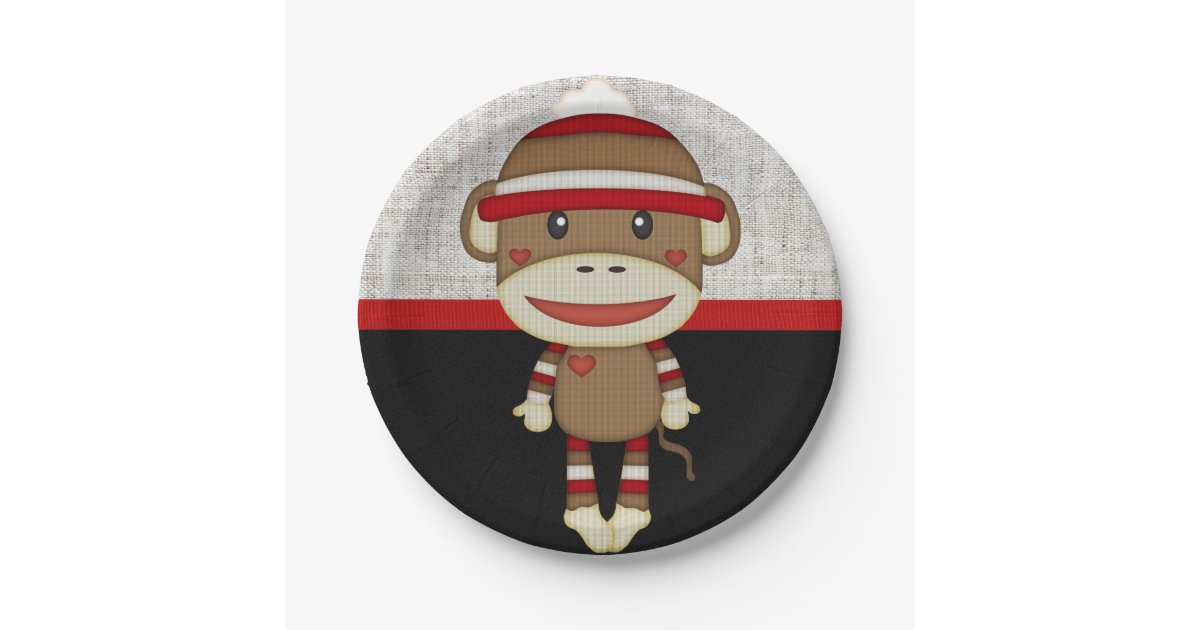Retro Sock Monkey Paper Plate | Zazzle
