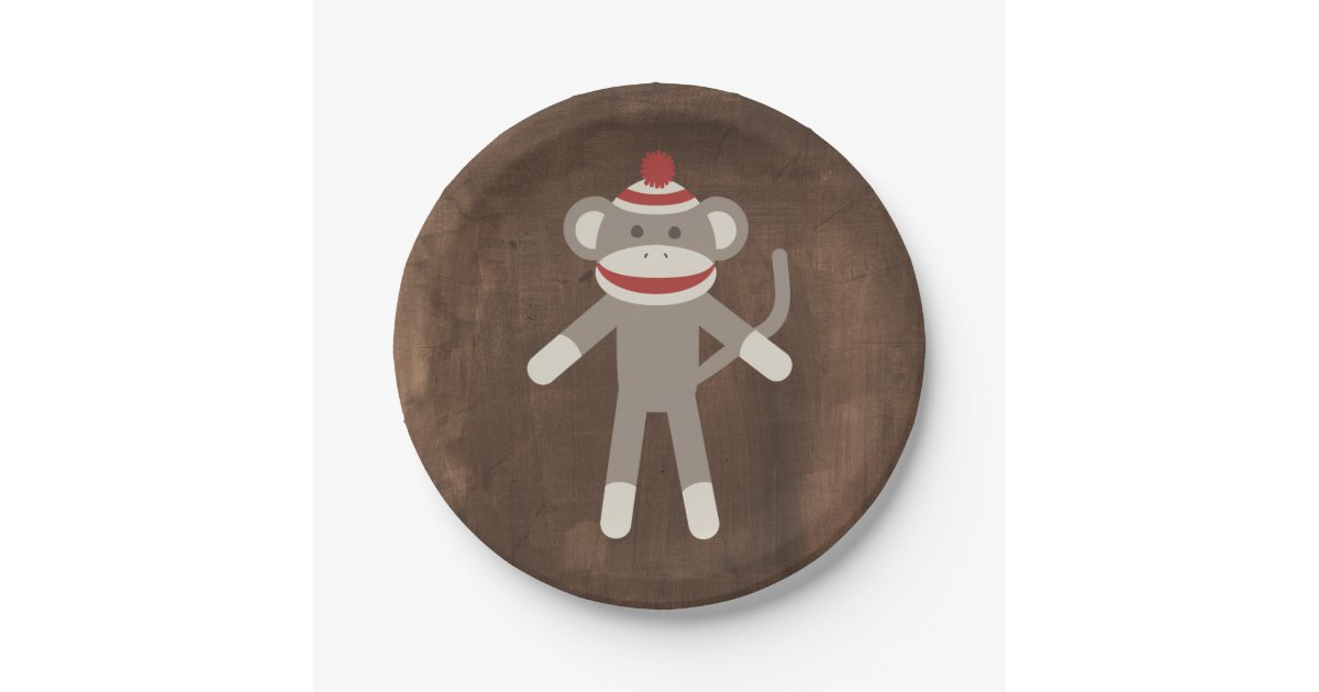 Retro Sock Monkey Paper Plate | Zazzle