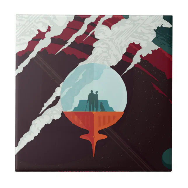 Retro Space Poster-Cassini Mission To Saturn Tile | Zazzle