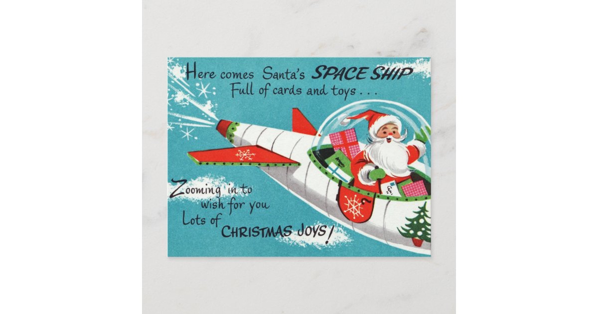 Retro Spaceship Santa Christmas Postcard | Zazzle