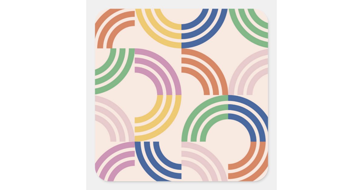 Retro Striped Curves Geometric Background Square Sticker | Zazzle