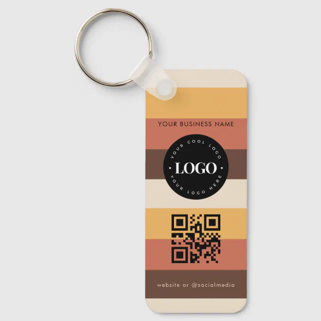 Retro Striped Custom Business Logo Qr Code Scan Key Ring | Zazzle