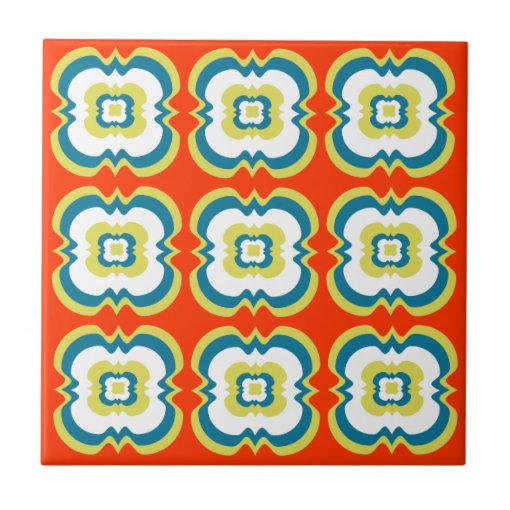 Retro Style Funky Bright Orange Green Pattern Tile | Zazzle