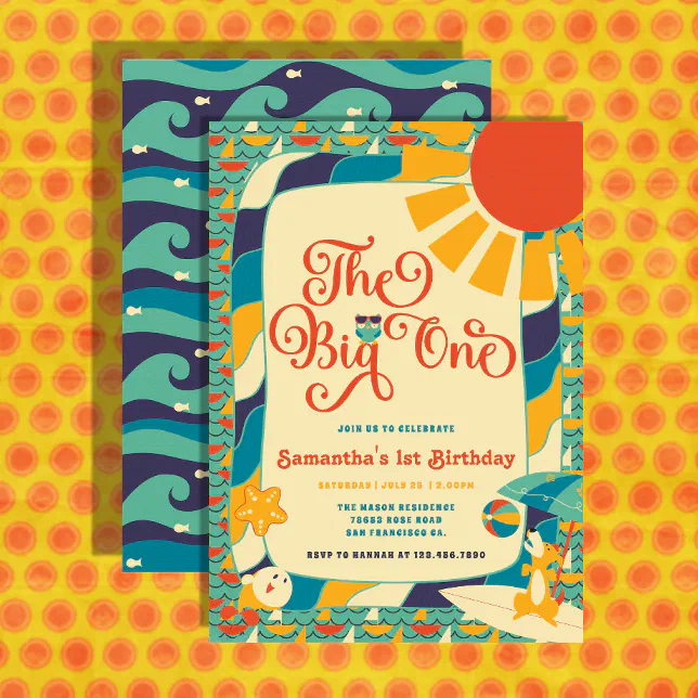Retro Summer Beach Gender Neutral 1st Birthday Invitation | Zazzle