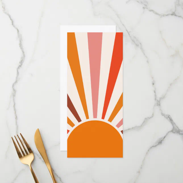 Retro Sun Rays Burst Sunset Orange Yellow Red Menu | Zazzle