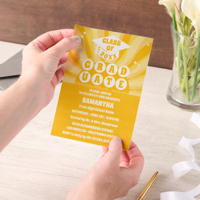 Retro sunshine Graduation Party Vellum Invitations | Zazzle