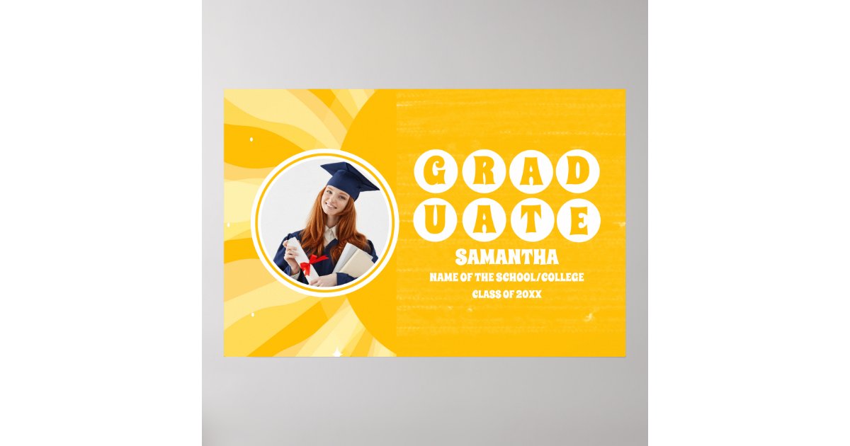 Retro Sunshine Photo Graduation Poster | Zazzle