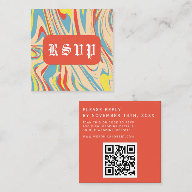 Retro Swirl Abstract QR Code Monogram Enclosure Card | Zazzle