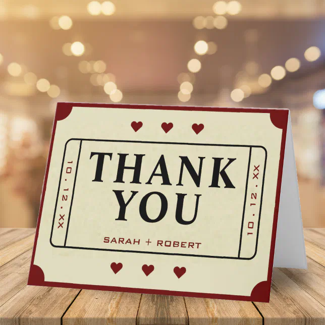 Retro Theatre Movie Ticket Stub Wedding Thank You Card | Zazzle