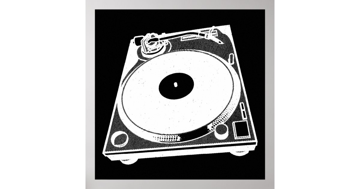Retro Turntable Graphic in White Poster | Zazzle