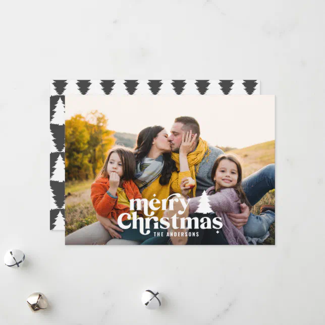 Retro typography modern full photo holiday card | Zazzle