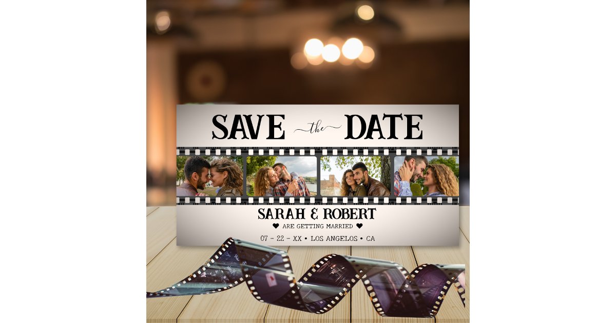 Retro Vignette Photo Collage Film Strip Save The Date | Zazzle
