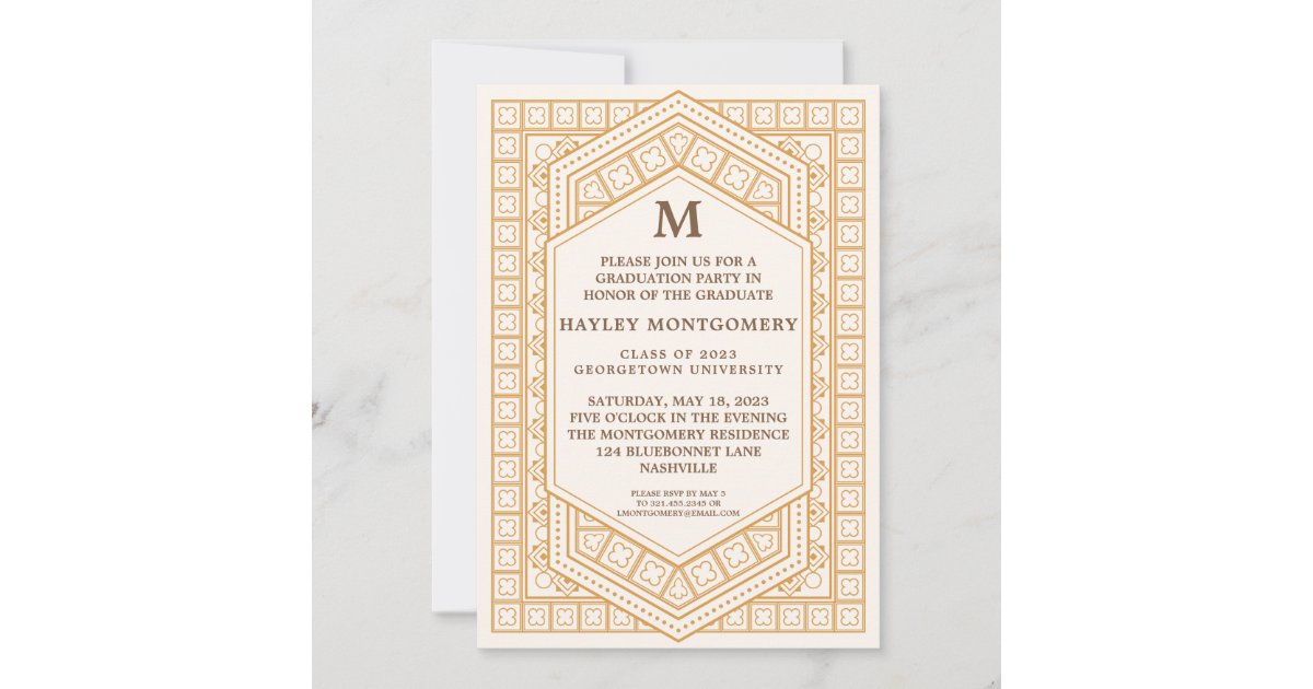 Retro Vintage Caramel Monogram Graduation Invitation | Zazzle