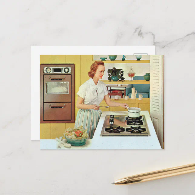 retro vintage cooking lady kitchen postcard | Zazzle