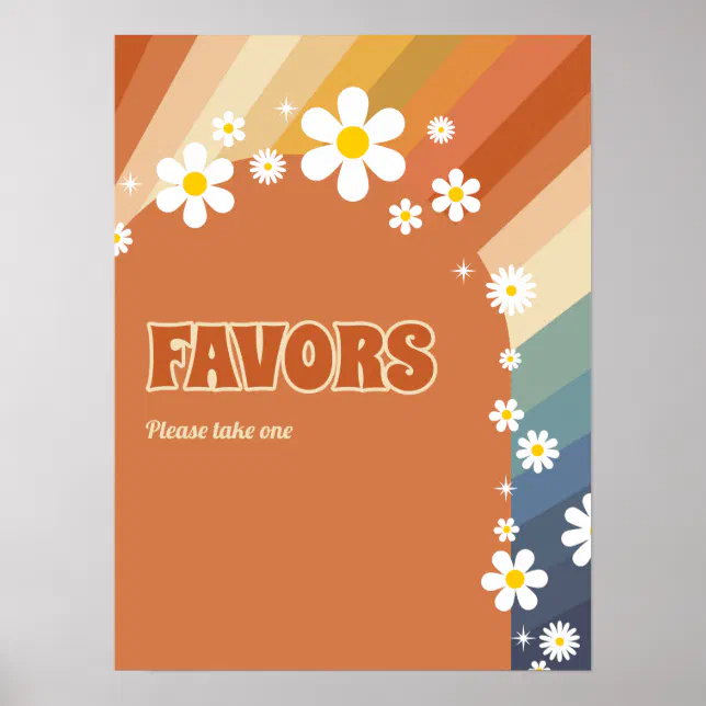 Retro Vintage Daisy Favours Rainbow Daisy Poster | Zazzle