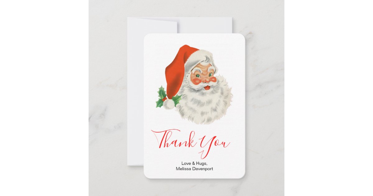Retro Vintage Jolly Santa Claus Christmas Thank You Card | Zazzle