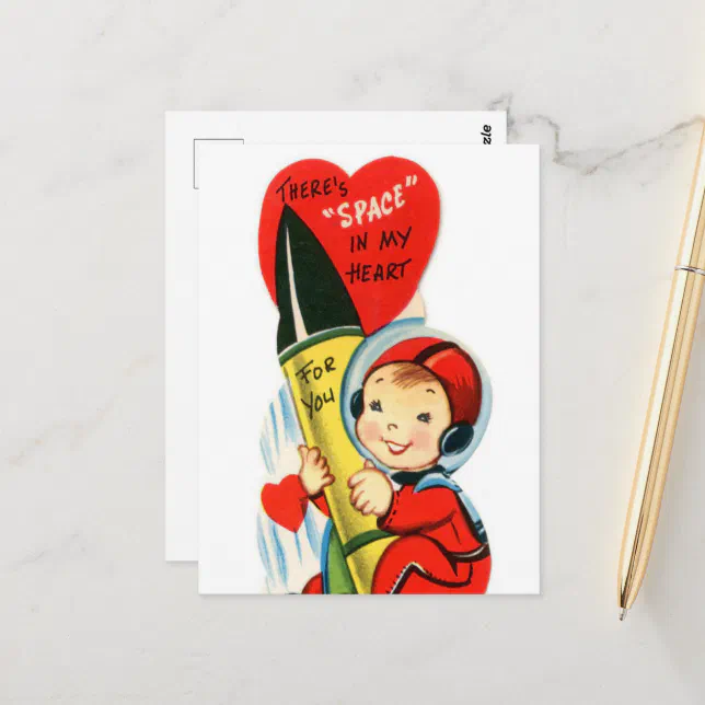 retro vintage Valentine space boy Postcard | Zazzle