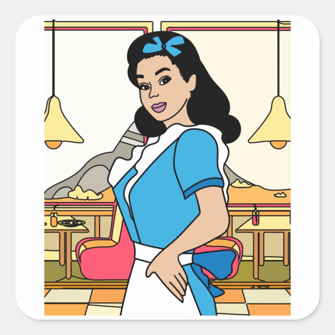 Retro Waiter Bartender With Drinks Square Sticker | Zazzle