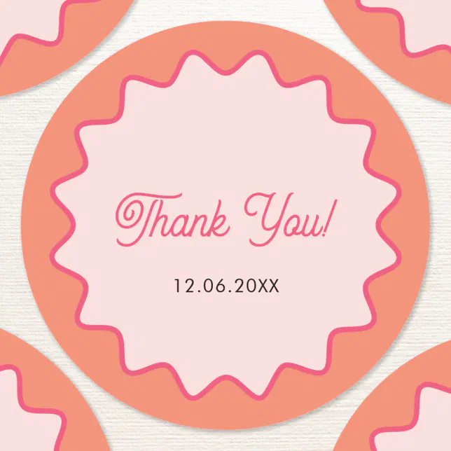 Retro Wavy Pink Curve Thank You Classic Round Sticker | Zazzle