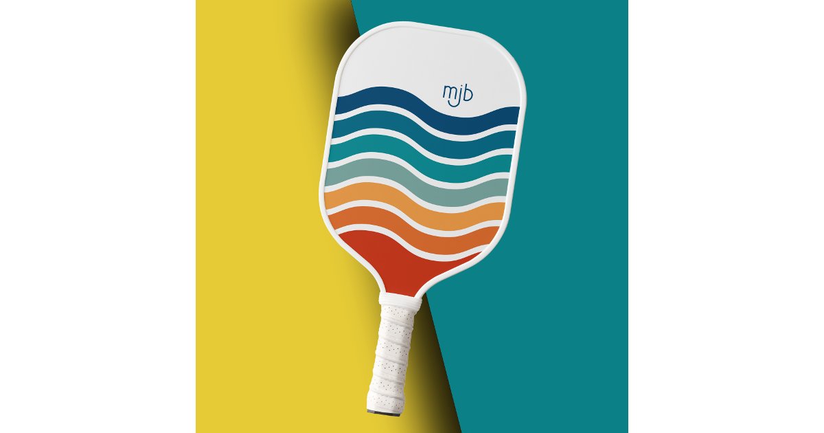 Retro Wavy Stripes Pattern with Your Monogram Pickleball Paddle | Zazzle