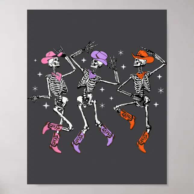 Retro Western Dancing Skeleton Halloween Cowboy Sk Poster | Zazzle