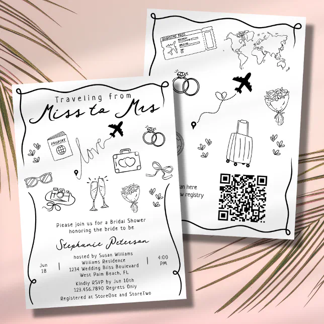 Retro Whimsical Miss to Mrs QR Code Bridal Shower Invitation | Zazzle