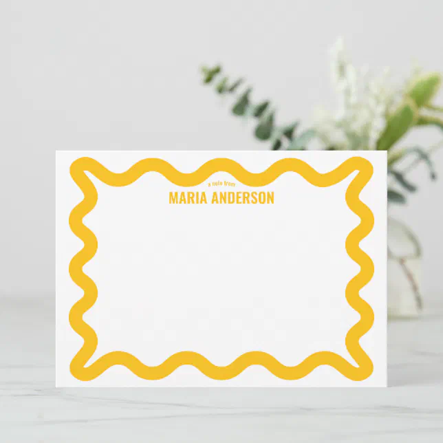 Retro Yellow Wavy Border Personalised Card | Zazzle