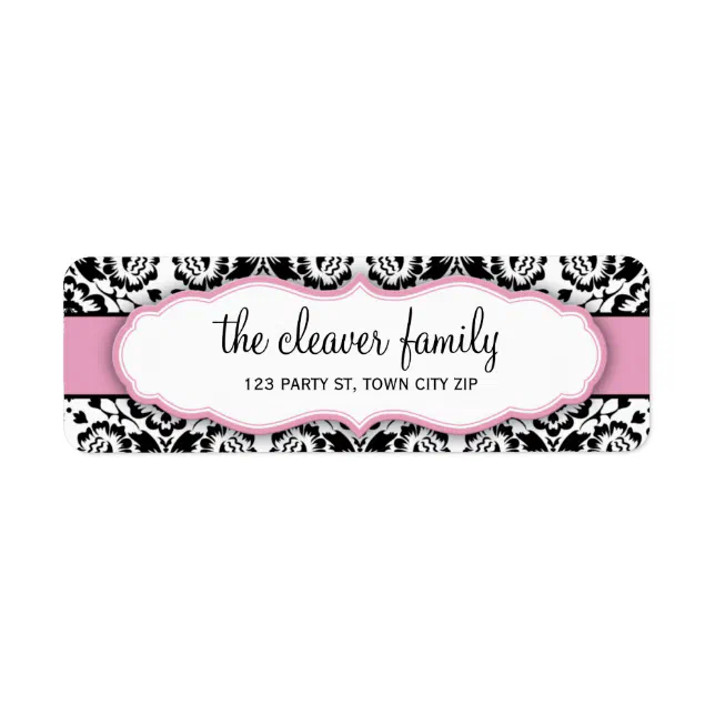 RETURN ADDRESS stylish damask black pastel pink | Zazzle