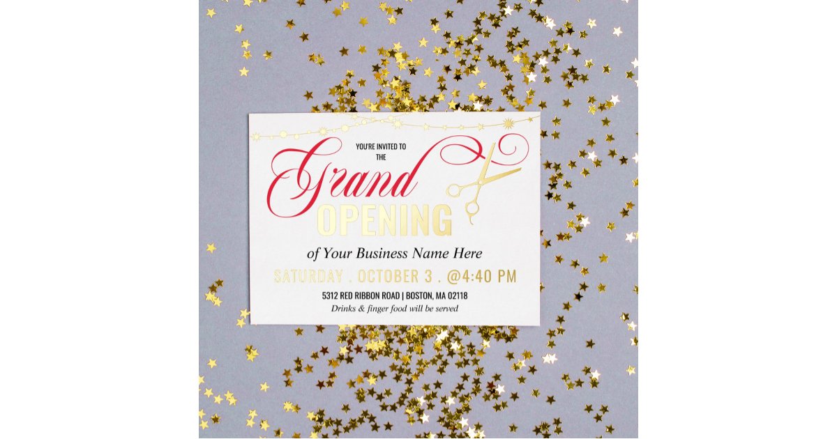 Ribbon Cutting Grand Opening Gold Foil Invitation Postcard | Zazzle